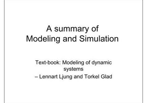 A Summary Of Modeling And Simulation