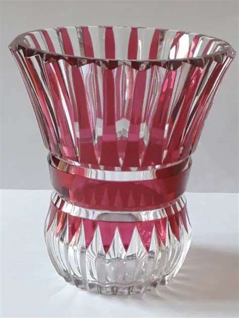 Val Saint Lambert Glass Vase Cranberry Overlay Cut To Clear Signed Vg C £5999 Picclick Uk