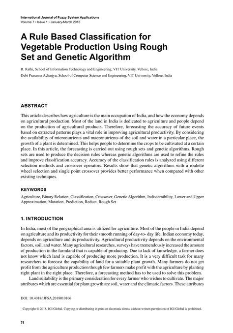 Pdf A Rule Based Classification For Vegetable Production Using Rough Set And Genetic Algorithm