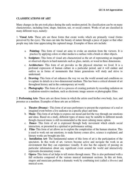 Classifications Of Art Pdf The Arts Theatre