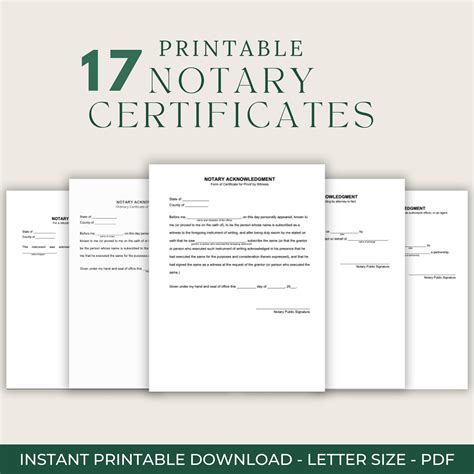 17 Printable Notary Certificates Acknowledgements Jurat Oath Affirmations Verification