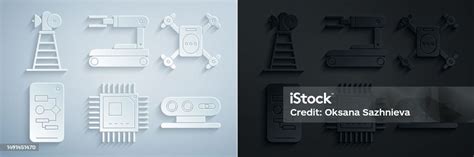 미세 회로 Cpu 드론 비행 액션 카메라 알고리즘 3d 스캐닝 시스템 로봇 및 안테나 아이콘으로 프로세서를 설정합니다 벡터 0