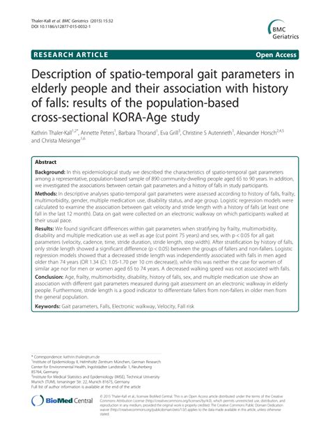 Pdf Description Of Spatio Temporal Gait Parameters In Elderly People And Their Association