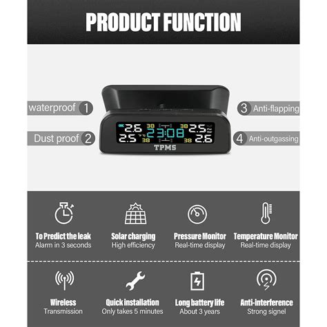 Външна система за следене на налягането в автомобилните гуми Jenuos® 6 алармени режима Lcd