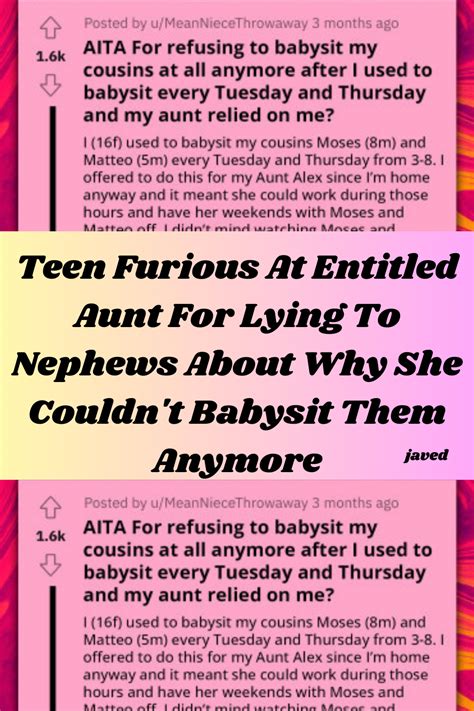 Teen Furious At Entitled Aunt For Lying To Nephews About Why She Couldn