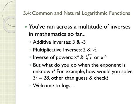Ppt Chapter 5 Exponential And Logarithmic Functions 54 Common And