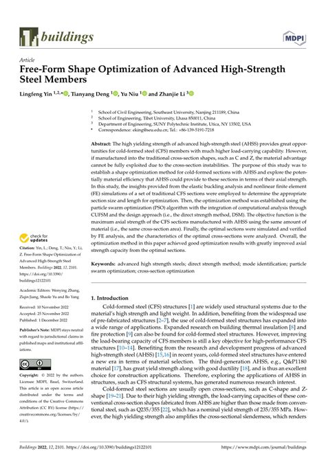 Pdf Free Form Shape Optimization Of Advanced High Strength Steel Members