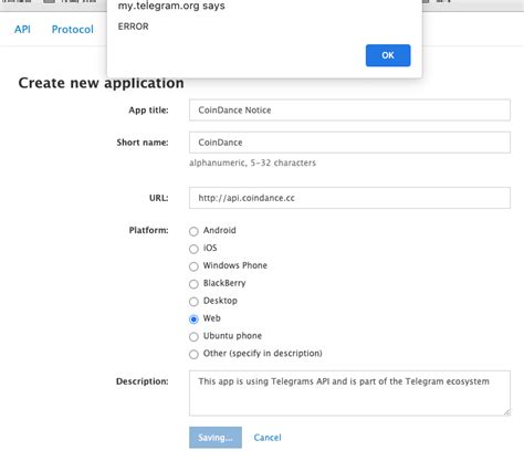 Telegram Api How To Solve Create New Application Error Stack Overflow