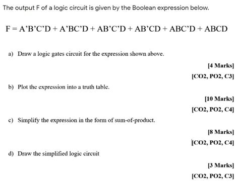 solved the output f of a logic circuit is given by the boolean