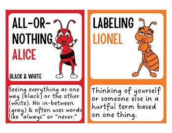 Automatic Negative Thoughts ANTs Character Cards By Sociable Social