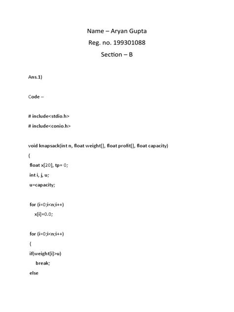 Name Aryan Gupta Reg No 199301088 Section B Pdf Algorithms