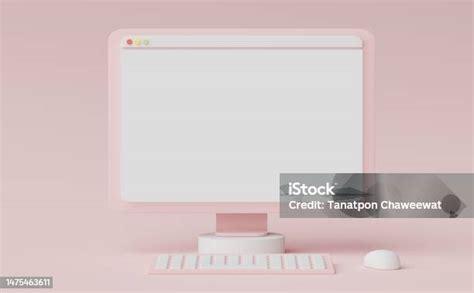 3d 렌더링 모형과 창의적인 디자인을 위한 흰색 복사 공간이 있는 작업 사무실을 위한 최소한의 미니 컴퓨터 만화 삽화 개념입니다 0명에 대한 스톡 사진 및 기타 이미지