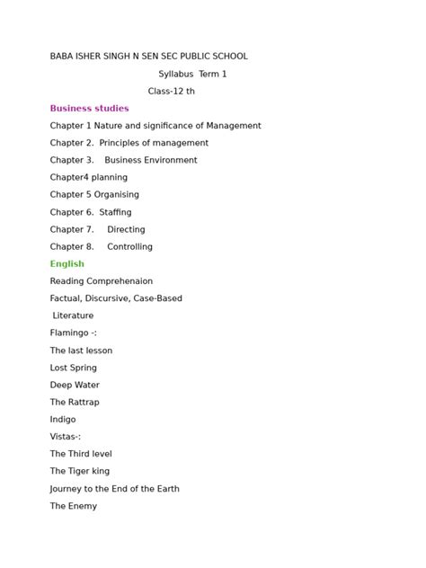 Half Yearly Exam Syllabus Pdf