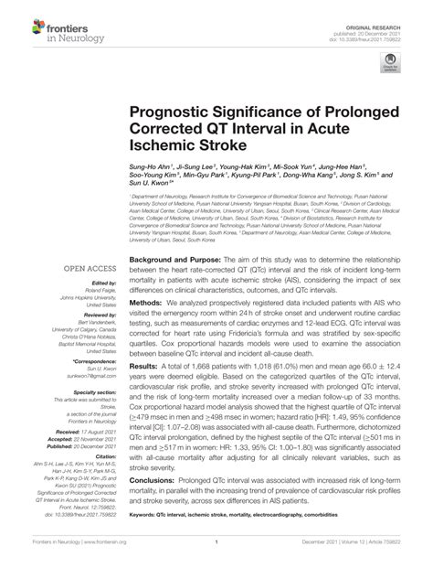Pdf Prognostic Significance Of Prolonged Corrected Qt Interval In
