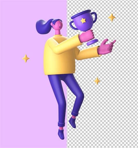 Premium Psd 3d Character Holding Trophy Cup Champion For Ui Ux Web