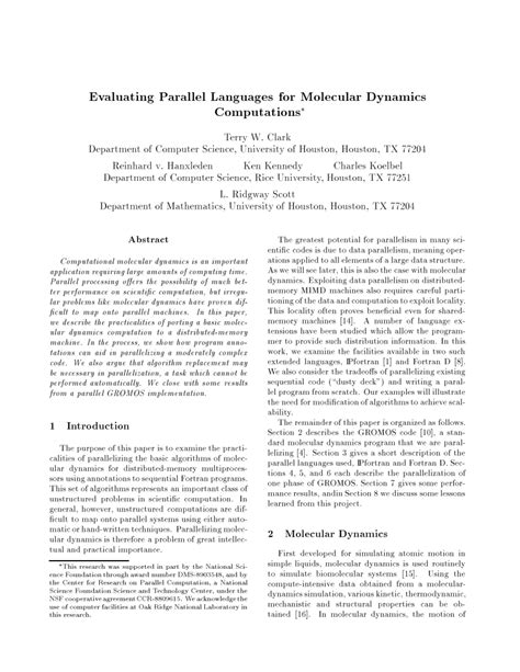 Pdf Evaluating Parallel Languages For Molecular Dynamics Computations