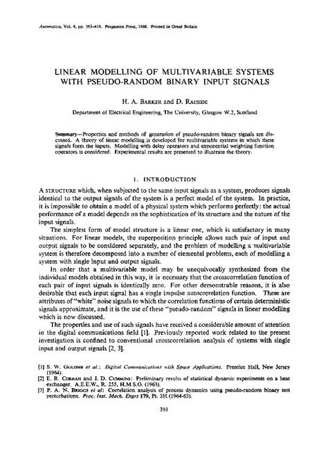 Pdf Linear Modelling Of Multivariable Systems With Pseudo Random