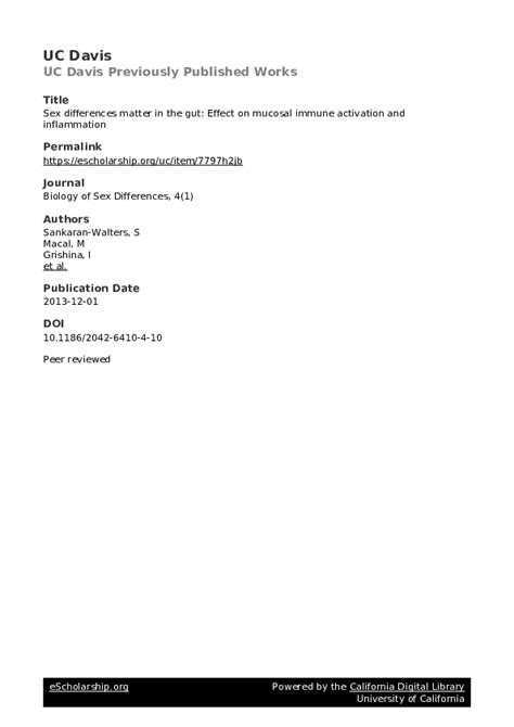 Pdf Sex Differences Matter In The Gut Effect On Mucosal Immune
