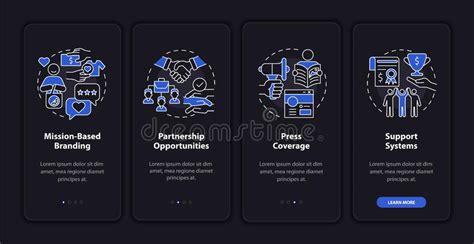 Advantages For Social Entrepreneurship Dark Onboarding Mobile App Page Screen Stock Vector