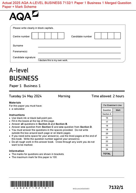 Official June 2024 Aqa As Biology 74011 Paper 1 Merged Question Paper