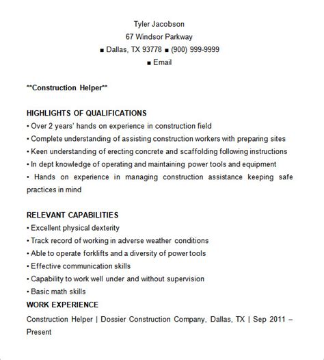12 Free Construction Resume Templates Doc Pdf