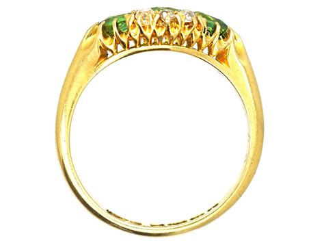 Edwardian 18ct Gold Cluster Ring Set With Green Garnets And Diamonds