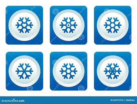 Snowflake Set On Blue Button Stock Vector Illustration Of Cold