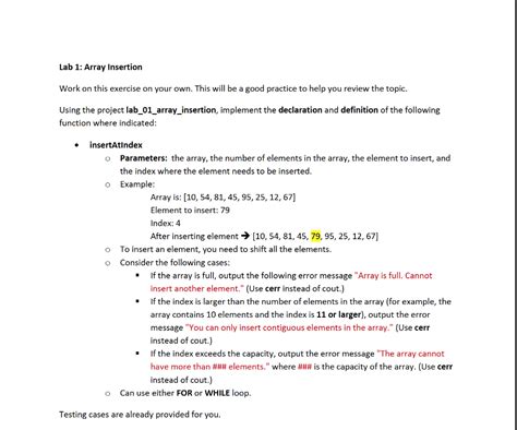 Solved Lab 1 Array Insertion Work On This Exercise On Your