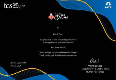 Jinesh Patel On Linkedin Tcs Bestteamaward Teamwork Innovation Success Proudmoment 26