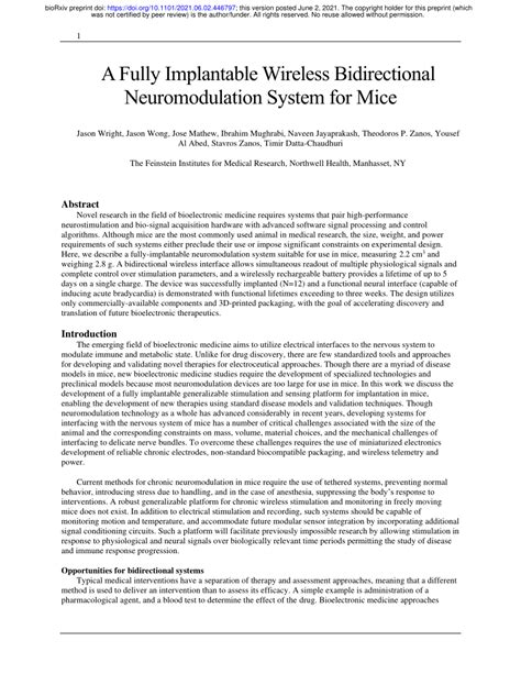 Pdf A Fully Implantable Wireless Bidirectional Neuromodulation System For Mice