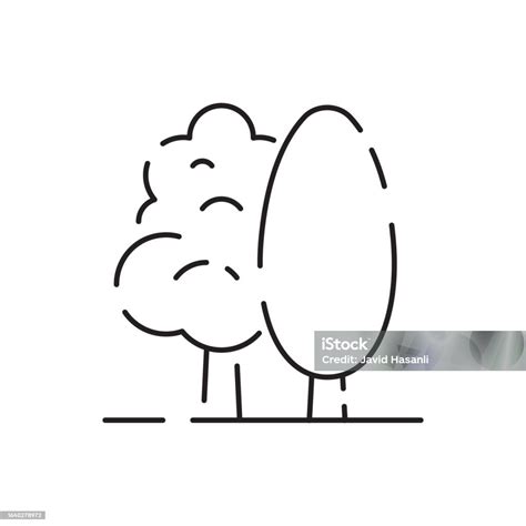 Tree Line Icon Naturally Beautiful Symbol Wooden Trunk And Outline Branches For Map Tree Vector