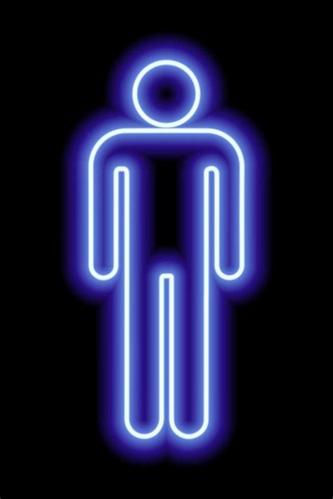 A Simple Stylized Symbol Of A Man Male Sign Blue Neon Outline On A