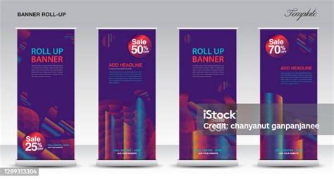 보라색 롤업 배너 벡터 템플릿 현대 전시 광고 트렌드 비즈니스 롤업 배너 스탠드 포스터 브로셔 플랫 디자인 프리젠 테이션