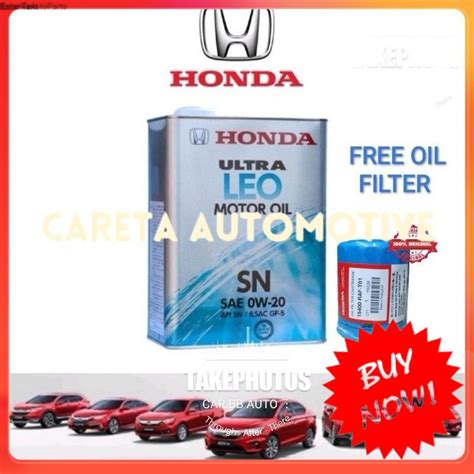 (FREE OIL FILTER) 08217-99974 Honda Ultra LEO SN 0W20 fully synthetic ...