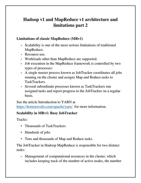 Solution Hadoop V1 And Mapreduce V1 Architecture And Limitations Part