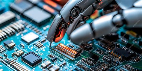 Robot Arm Assembling Electronic Components Premium Ai Generated Image