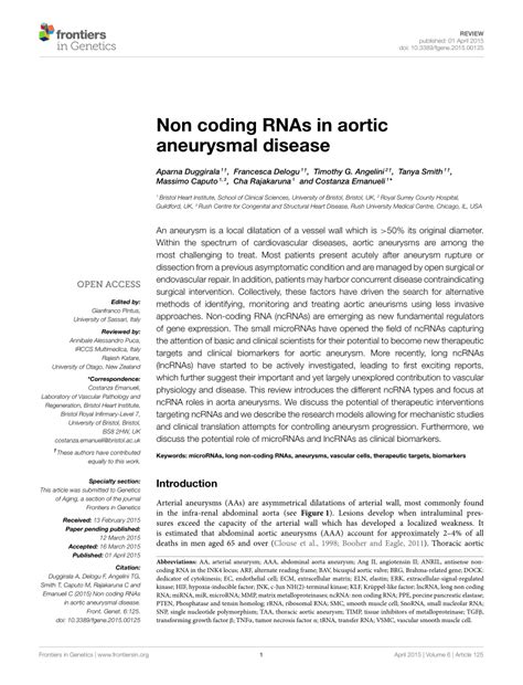 Pdf Non Coding Rnas In Aortic Aneurysmal Disease