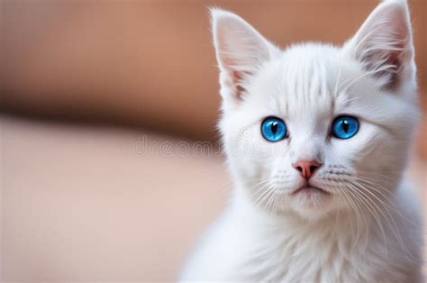 White Kitten With Blue Eyes On A Pastel Background Stock Image Image