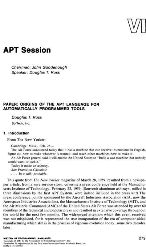 Origins Of The Apt Language For Automatically Programmed Tools History Of Programming Languages