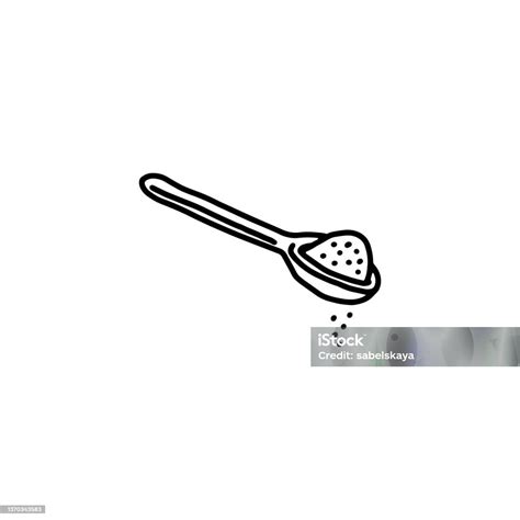 설탕 소금 또는 밀가루의 분말을 숟가락 낙서 벡터 일러스트 고립 가루로 빻은에 대한 스톡 벡터 아트 및 기타 이미지 가루로