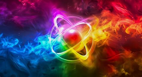 Vibrant Atom Model With Colorful Energy Waves Premium Ai Generated Image
