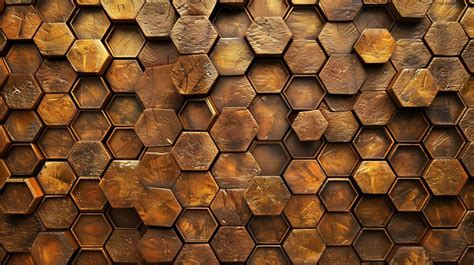 Rustic Wooden Hexagonal Tiles Creating A Textured Background Premium Ai Generated Image