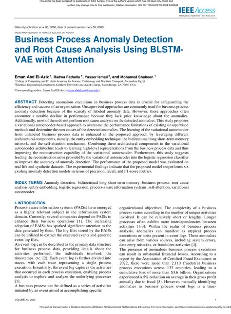 Pdf Business Process Anomaly Detection And Root Cause Analysis Using Blstm Vae With Attention