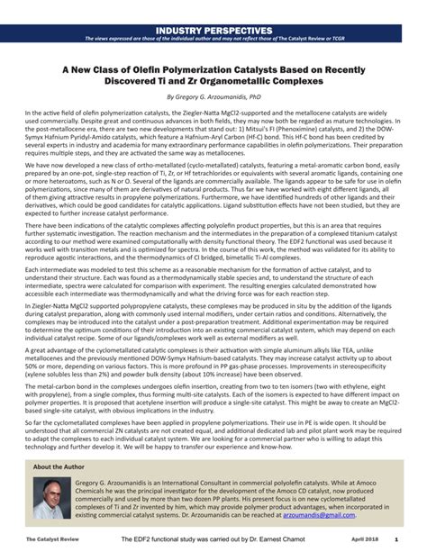 Pdf A New Class Of Olefin Polymerization Catalysts Based On Recently Discovered Ti And Zr