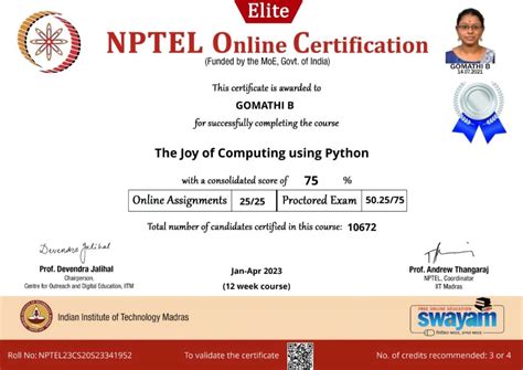 Completed Python Course With Nptel Gomathi B Posted On The Topic Linkedin