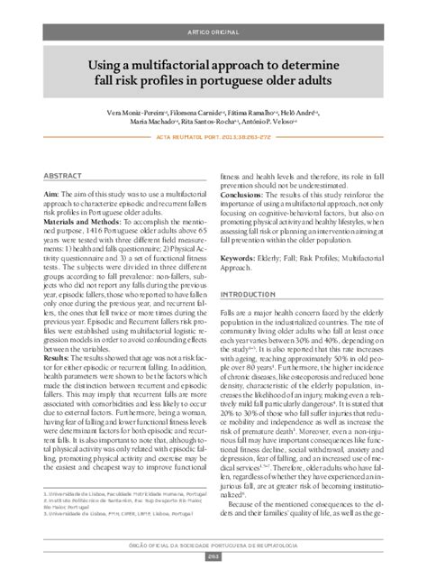 Pdf Using A Multifactorial Approach To Determine Fall Risk Profiles In Portuguese Older Adults