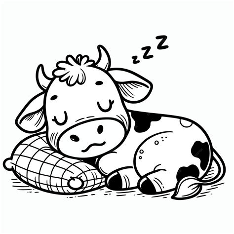 Premium Vector A Black And White Drawing Of A Cow Sleeping On A Blanket