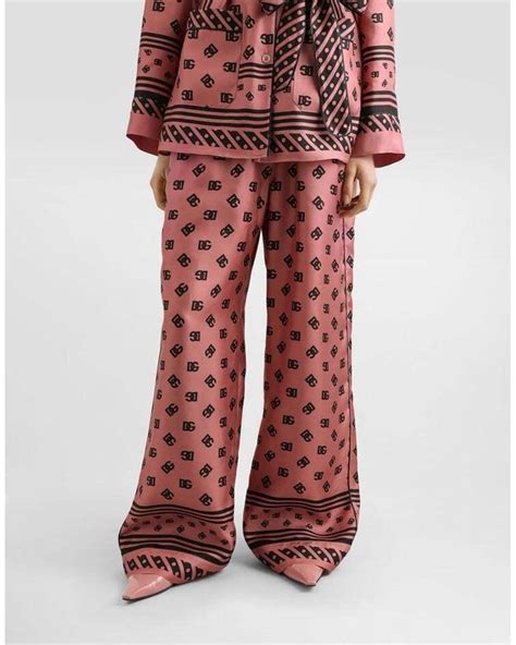 Dolce And Gabbana Silk Satin Jacquard Pajamas With Full Dg Logo In Red Lyst