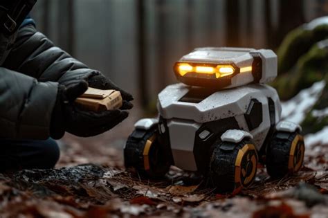 Free Photo Adult Person Interacting With Futuristic Delivery Robot