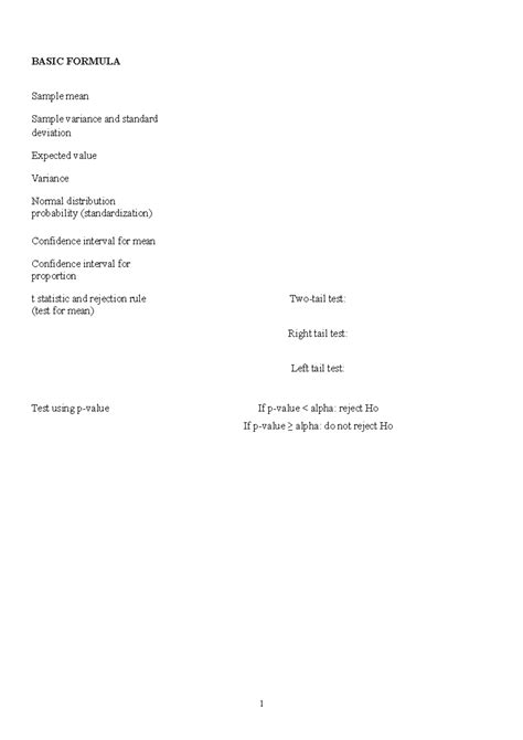 Basic Formula Basic Formula Sample Mean Sample Variance And Standard Basic Formula Basic Formula Sample Mean Sample Variance And Standard